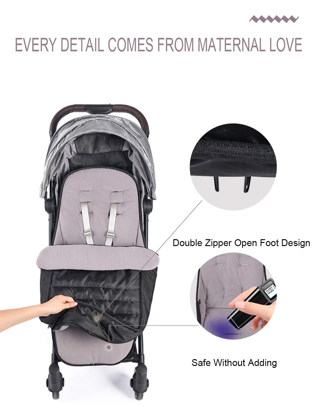 Outdoor Stroller Bunting Bag, Universal 3 in 1 Winter Outdoor Tour Toddler Universal Stroller Sleeping Bag, Cold-Proof Detachable&Temperature Regulation Footmuff for Stroller (Black)