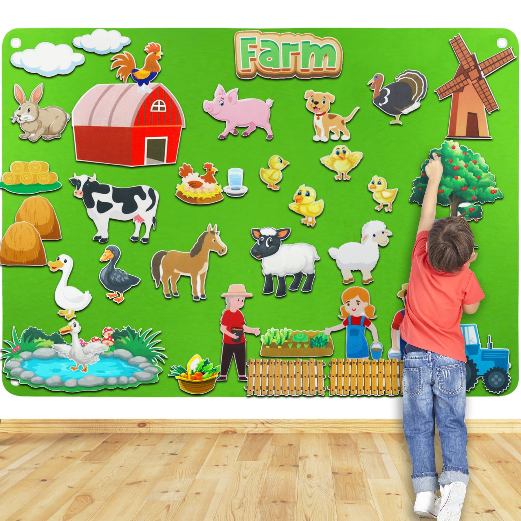 Craftstory 47 Pcs Farm Animals Toys Flannel Felt Board Story Sets for Toddlers Kids 47 Pieces Farm Barnyard Toys Interactive Montessori Sensory Busy Board Arts Crafts Gifts for Kids