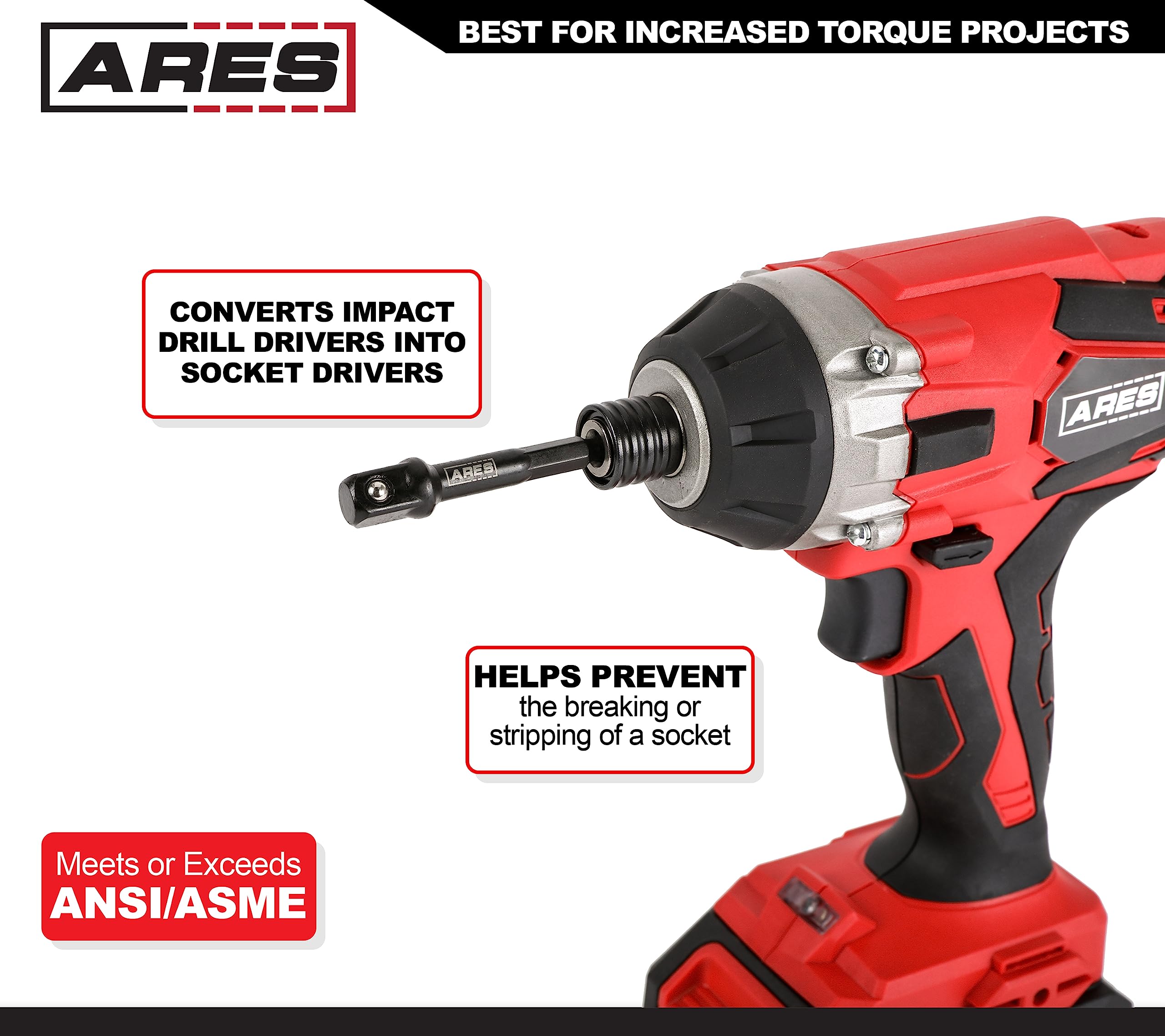 ARES 70387-10-Piece 3/8-Inch Drive 3-Inch Impact Grade Socket Adapter Set - Turns Impact Drill Drivers into High Speed Socket Drivers