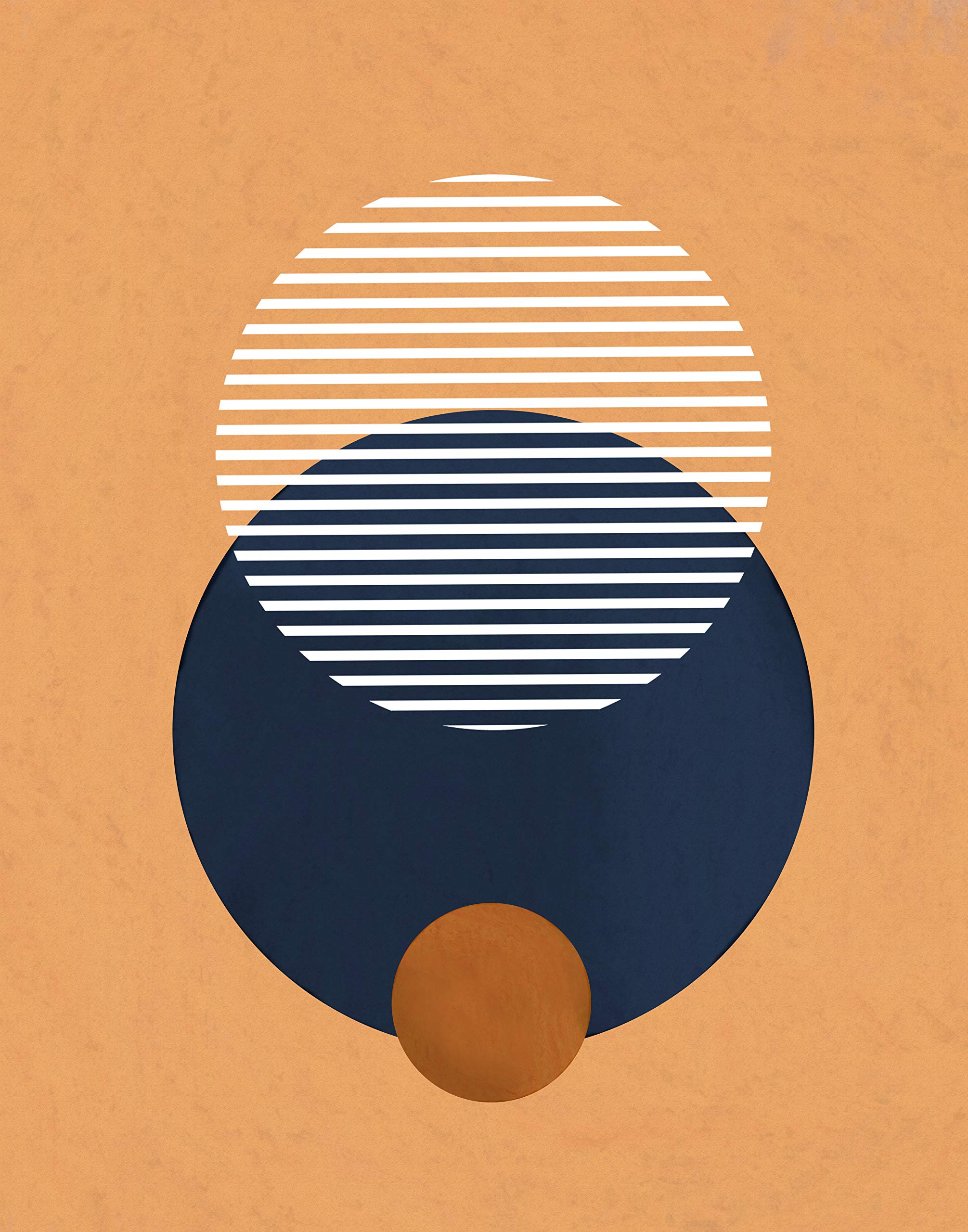 Abstract Blue & Terra 3 Circles Wall Art. 11x14 UNFRAMED Print. Abstract, Minimalist Modern Wall Decor. Shades of Dark Blue, Rust, White.