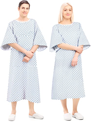 Wrinkle-Free Patient Gown - Fine Cotton Blend - Soft and Comfortable Fabric - Back Front Tie - Fit Easily Up to 2XL Size - Multipurpose Hospital Gown for Men and Women - Reusable and Washable -4 Pack