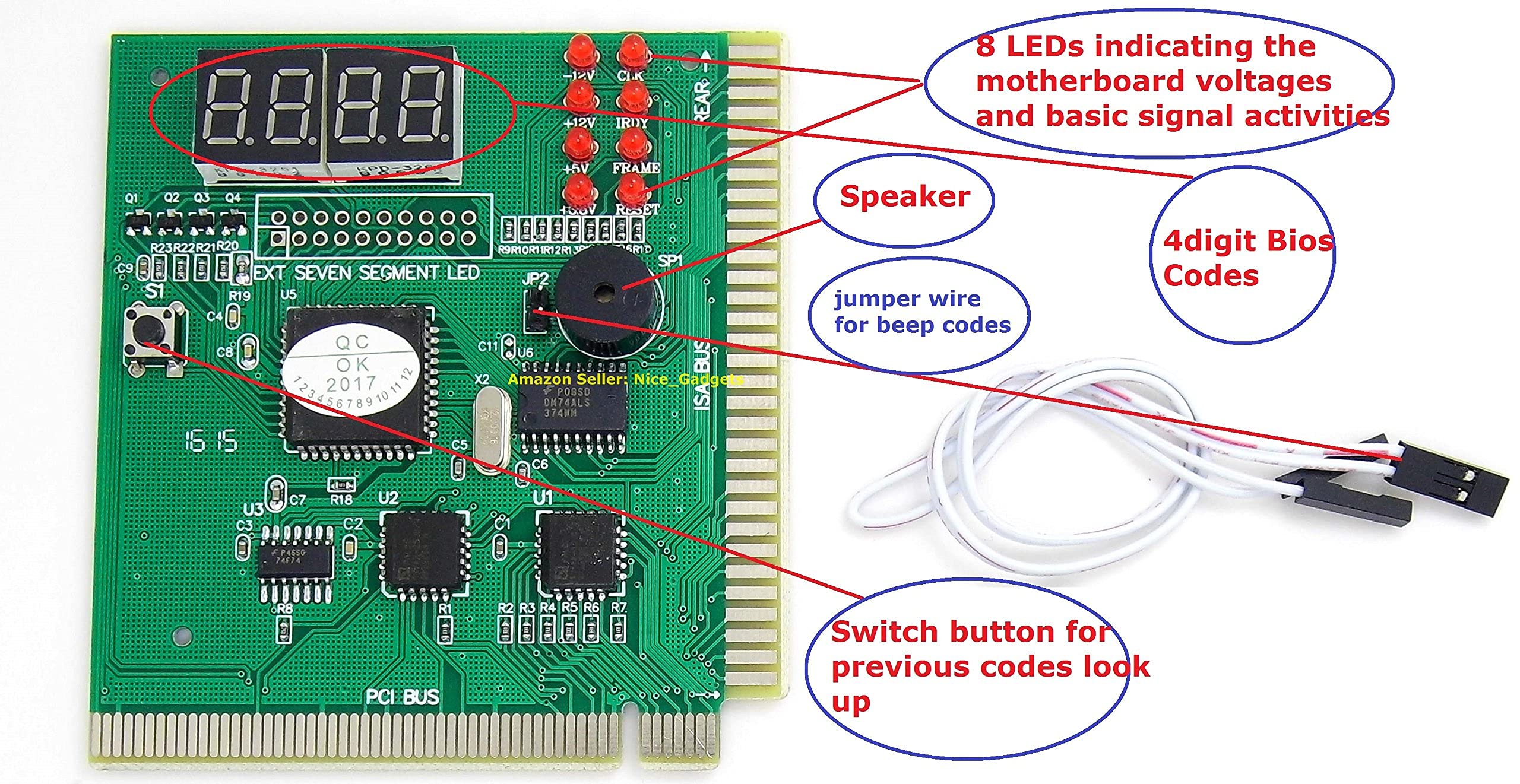 Lingvetron PC Computer PSU and Motherboard Tester Tool PCI & ISA SDRAM Post Test Card Diagnostic Analyzer Starter Kit 4 Digital / 8 LED/Bios Speaker/Mobo Power Switch All in One Carrying Case