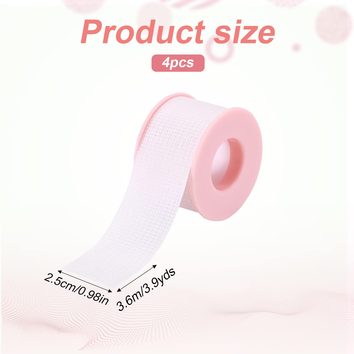 4pcs Eyelash Tapes, Reusable Silicone Non-Woven Fabric Lash Tape Eyelash Tape Breathable (Pink, 0.98 inch x 3.9 Yards)