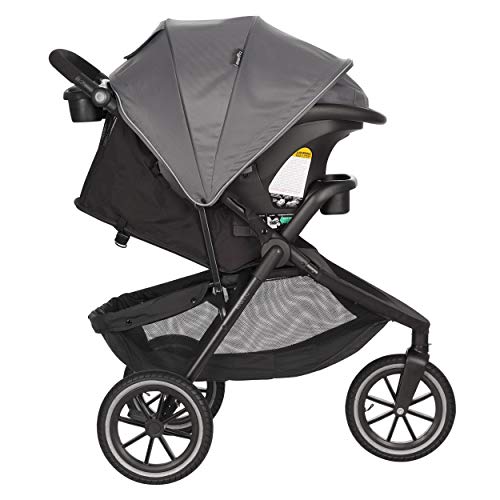 Evenflo Folio3 Stroll & Jog Travel System w/LiteMax 35 Infant Car Seat, Crossover Versatility, Ultra-Compact, Self-Standing Folding Design, 12β Air-Filled Tires, Front Wheel Swivel Lock, Avenue Gray