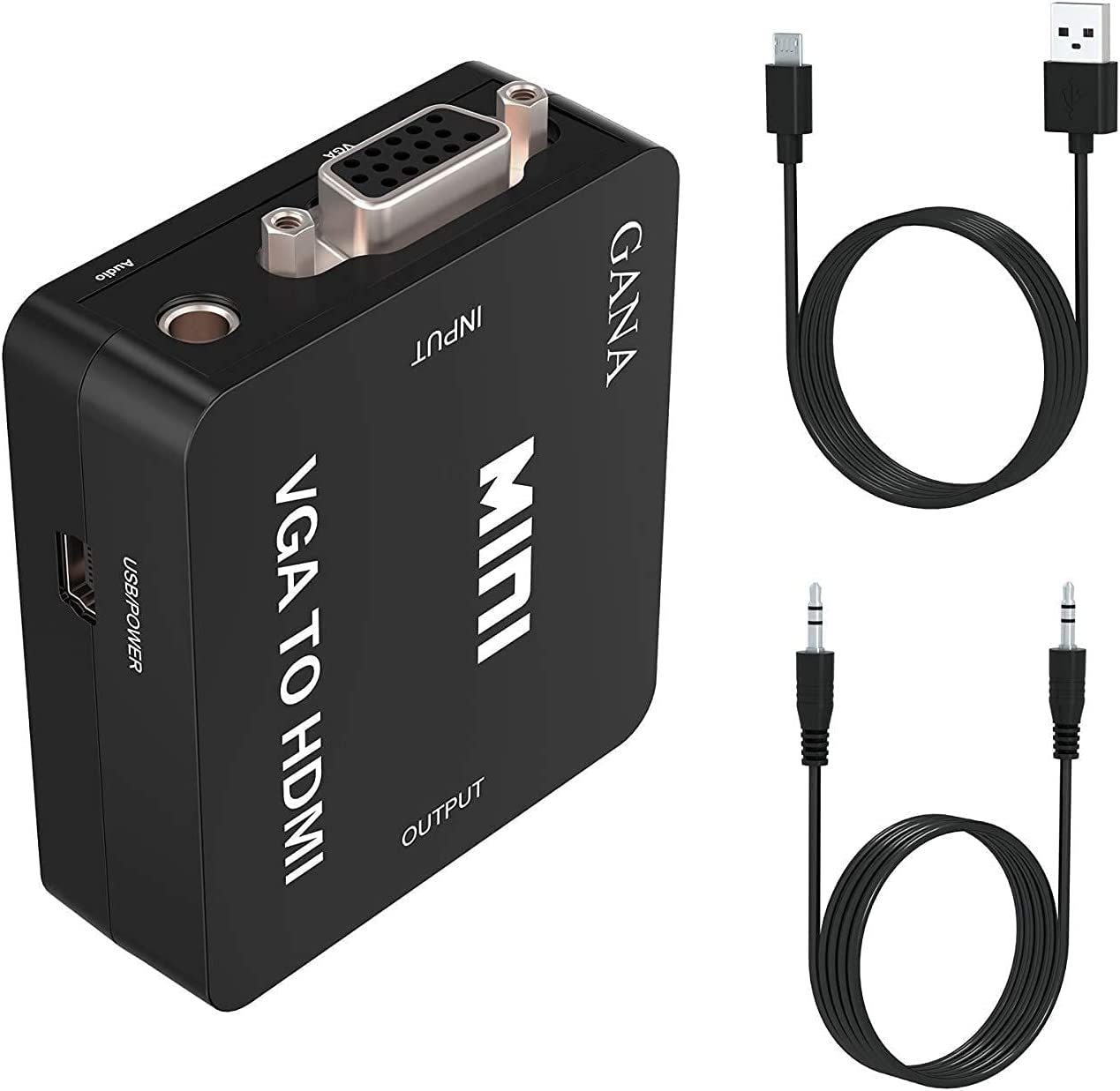 GANA VGA to HDMI Adapter, Mini Vga Adapter Box Steadily Convert Full HD Audio Video Below 1080P from VGA to HDMI, Support HDTV PC Laptop Monitor Computer Mac Projector