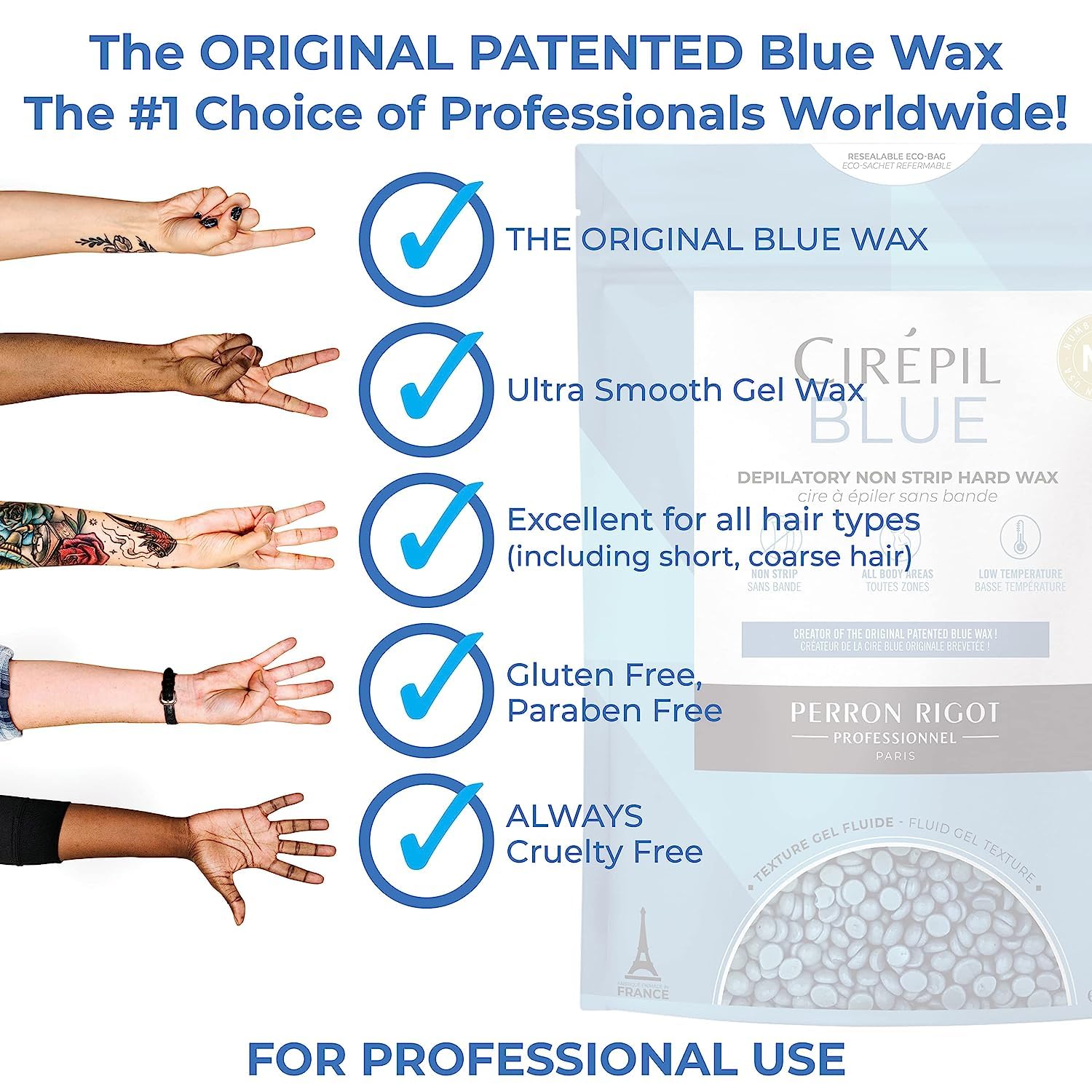 Cirepil Blue 400g Unscented All-Purpose Wax Beads - Perfect for Sensitive Skin, Easy Removal Peel-Off Texture, Fluid Gel, NO STRIP NEEDED