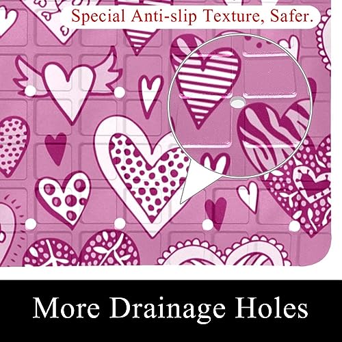 Bath Tub Shower Mat - Anti-Slip PVC Material 15.1x26.8 in, Gentle Cushioning Quick Drying Suction Cups Reliable Solution - Valentine's Day Pattern Non-Slip Floor Mat