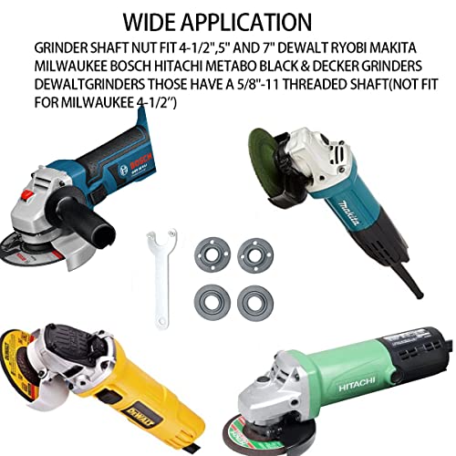 Angle Grinder Wrench Grinder Spanner Wrench Grinder Flange Nut 5/8-11 4 PCS Compatible with Dewalt Milwaukee Metabo Makita Grinder Parts Bosch Ryobi Black Decker