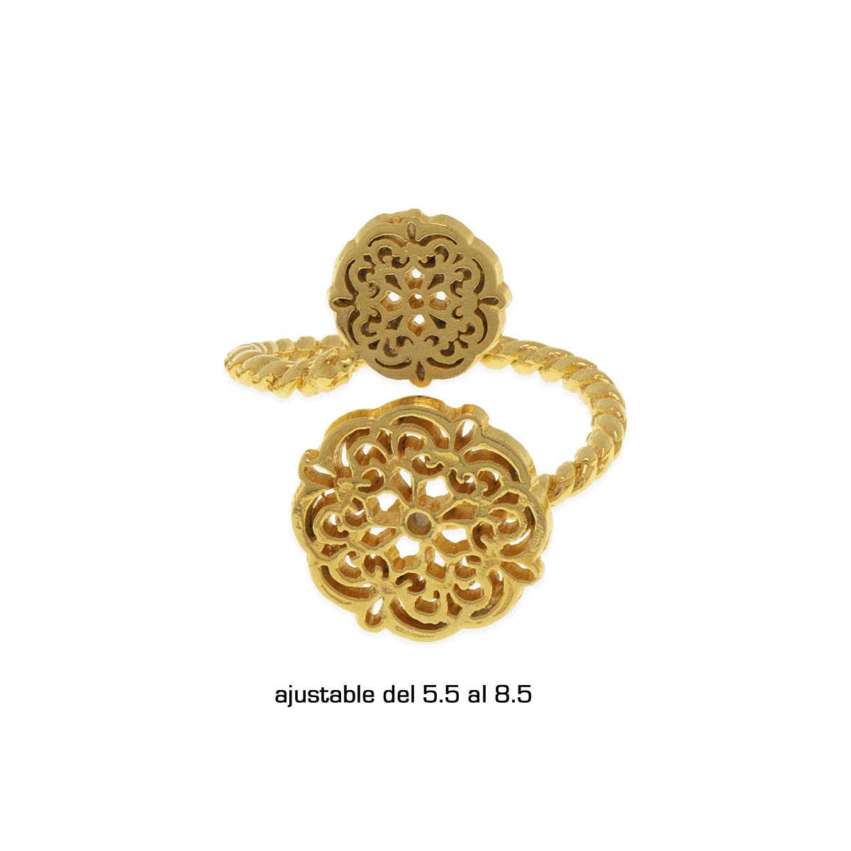 ablime | Women adjustable gold plated ring with a double mandala design