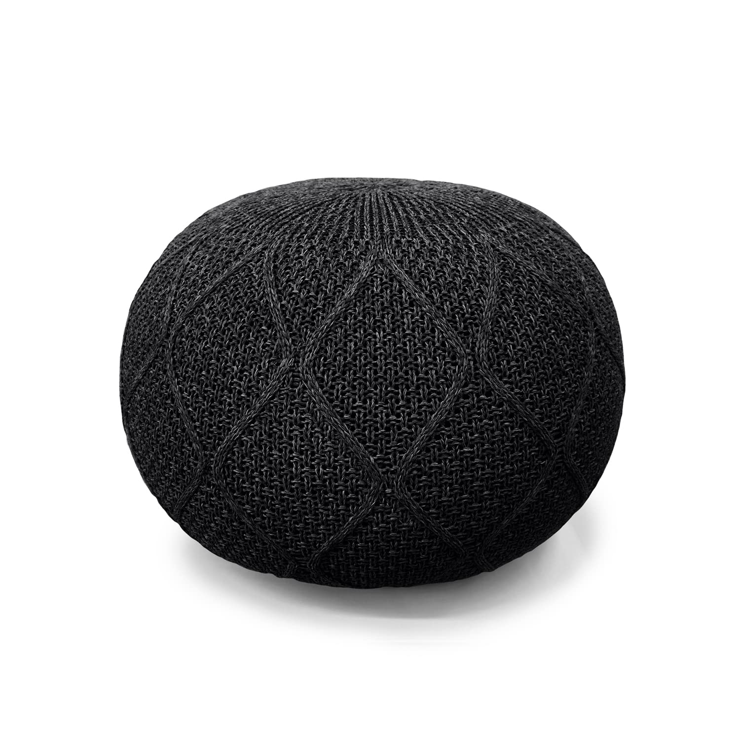 ARTPLAN Outdoor Pouf Ottoman Foot Rest Hand Weaving Knight Home Nahunta Pouf Round Kintted Olefin,Dark Blue