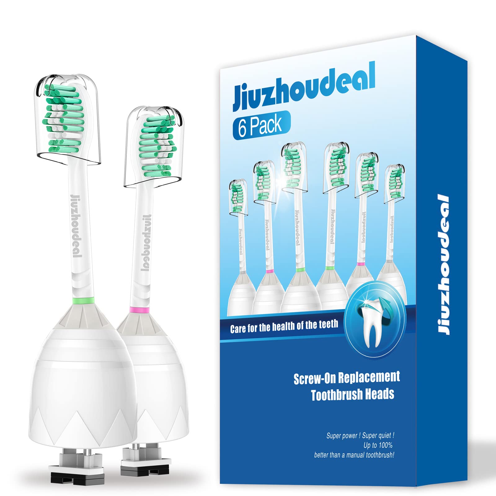 Jiuzhoudeal Replacement Toothbrush Heads for Philips Sonicare E-Series, Compatible with Sonicare Essence, Elite, Advance, CleanCare Screw-on Electric Toothbrush HX7022/66, 6 Pack
