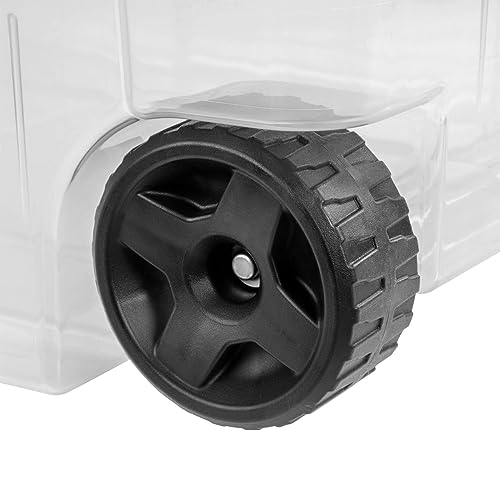 AVSAN Wheeled Industrial Tote Plastic Storage Box with Durable Lid 40 Gallon /151 Liter Rolling Storage Bins with Lids & Base w/Racer Red Handle & Latches, Black, 2-Pack