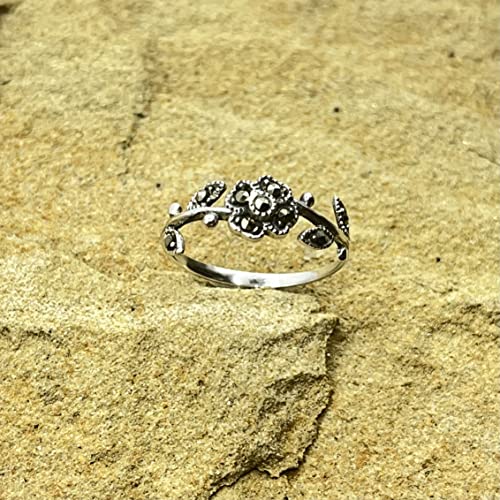 925 Silver and Marcasite Flower Ring for Women