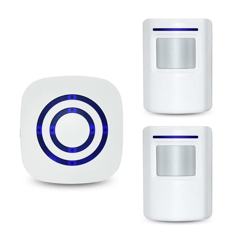 Home Security Motion Sensor Alarm Outdoor, Wireless Driveway Alert: Infrared Motion Sensor Chime Doorbell with 1 Plug-in Receiver and 2 PIR Motion Sensor Detector Alert - 38 Chime Tune - LED Indicator