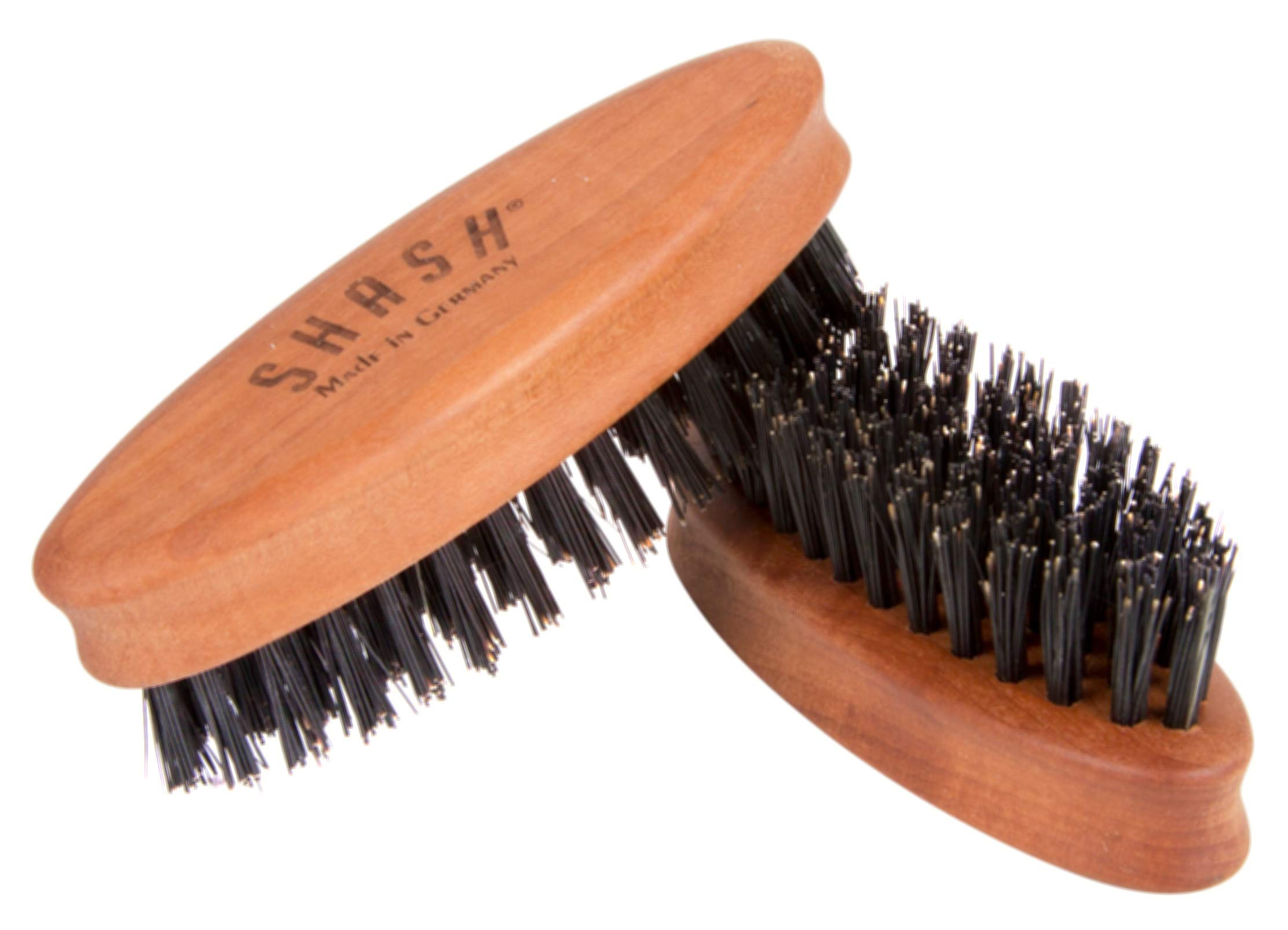 Made in Germany - SHASH Smooth 100% Boar Bristle Beard Brush, Naturally Conditions and Softens Hair - Portable, Eases Itch and Irritation, Supports Healthy Growth, Eco-Sourced