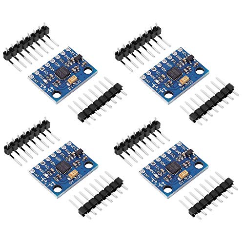 4PCS GY-521 MPU-6050 MPU 6050 3 Axis Gyroscope Accelerometer Sensor Module 6DOF 6 Axis Accelerometers Gyroscopes Module 16 Bit AD Converter Data Output IIC I2C for Arduino
