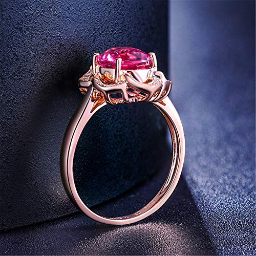 925 Silver Color Treasure Natural Rubellite Women's Ring Diamond Cluster Rings Rose Plated 18K Gold Flower Shape Ring Ruby Bridal Round Cut Cubic Zirconia Engagement Wedding Ring 583 (Red)