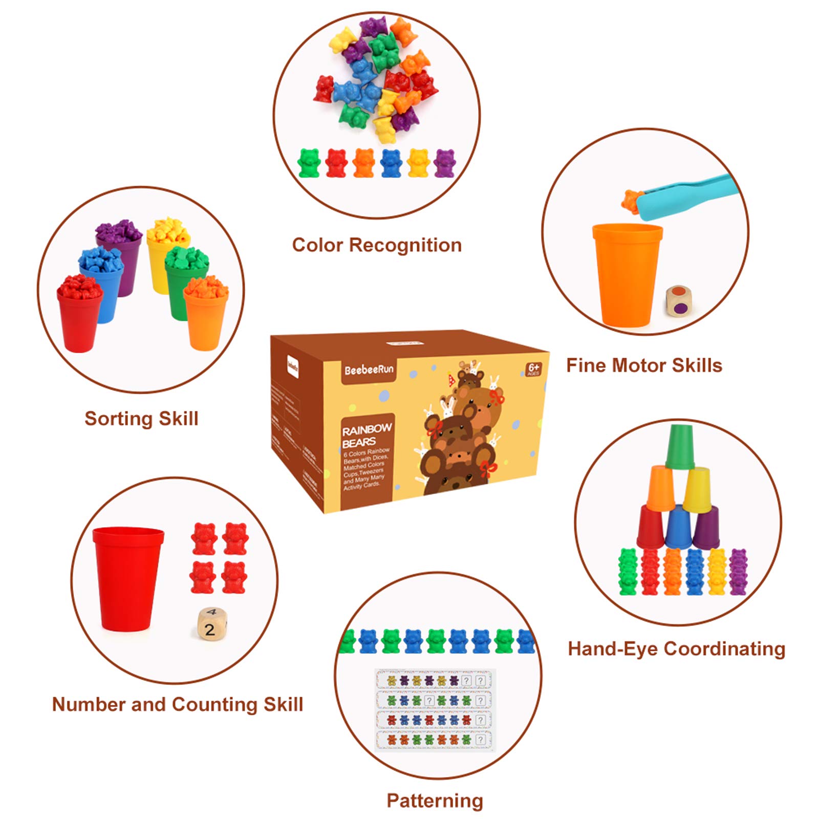 Counting Bears with Matching Sorting Cups,Rainbow Bear Counters with Activity Cards and Storage Box,Montessori Educational Counting and Sorting Toys,Fun Math Manipulative for Preschool Learning