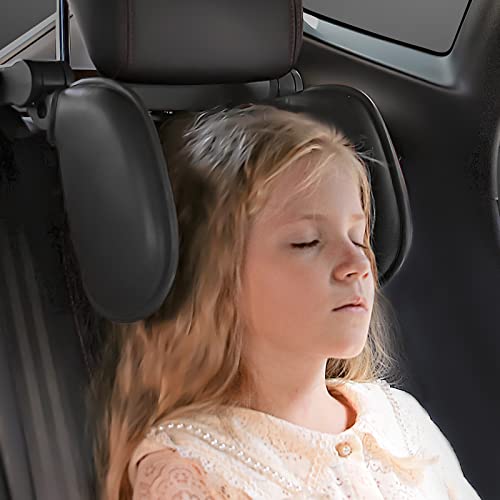 SanLead Car Headrest Pillow Detachable, U Shaped Road Pal Headrest Black Head Neck Support, 180 Degree Adjustable Car Seat Head Neck Support