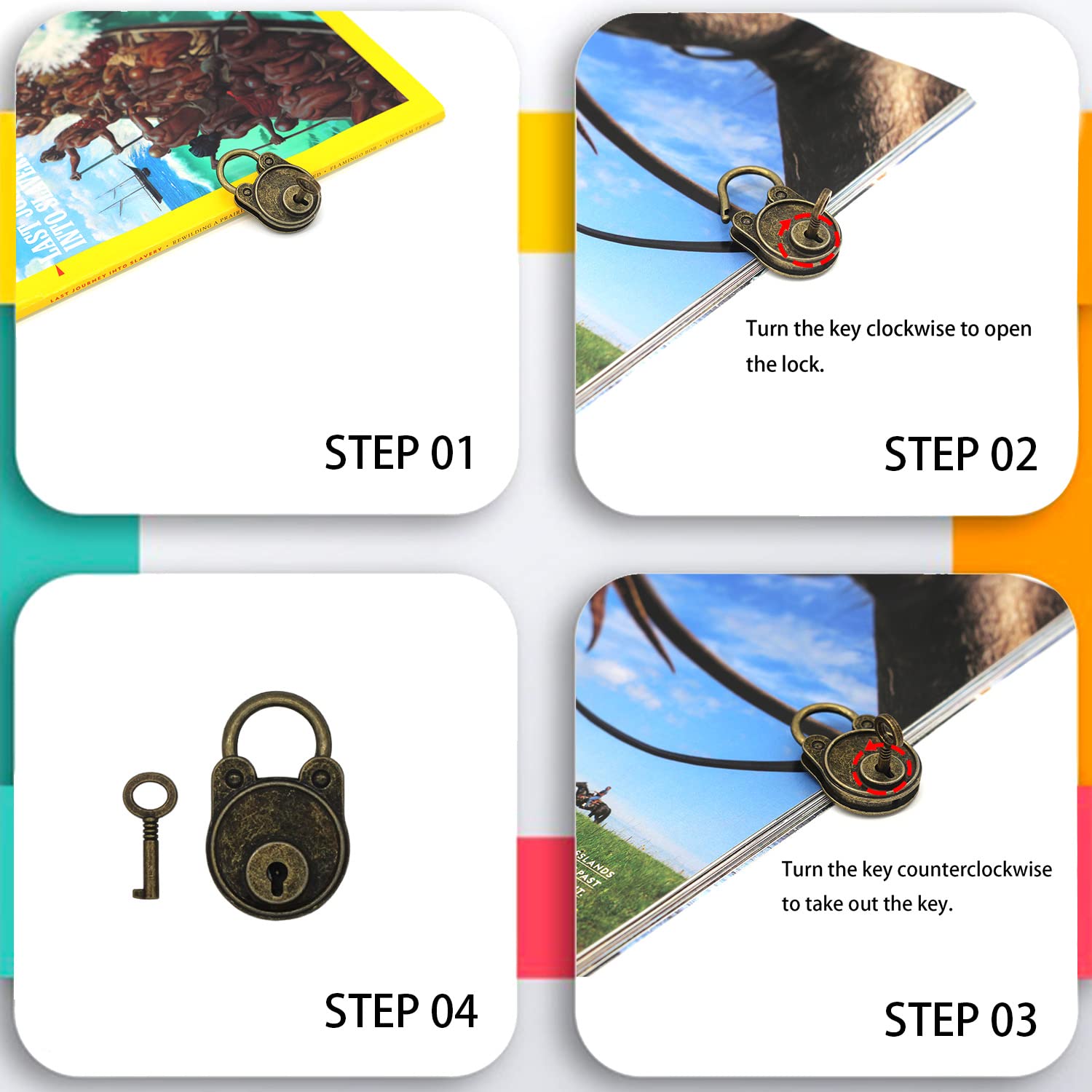 3Pcs Mini Archaize Padlocks Vintage Antique Style Bear Frog Heart Small Locks with Keys for Small Wooden Jewelry Boxes Suitcase Cabinet and Notebook Bronze