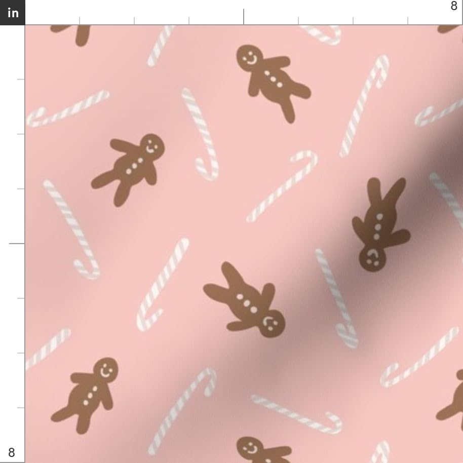 Spoonflower Fabric - Candy Canes Christmas Treats Gingerbread Man Pink Brown Small Scale Printed on Petal Signature Cotton Fabric Fat Quarter - Sewing Quilting Apparel Crafts Decor