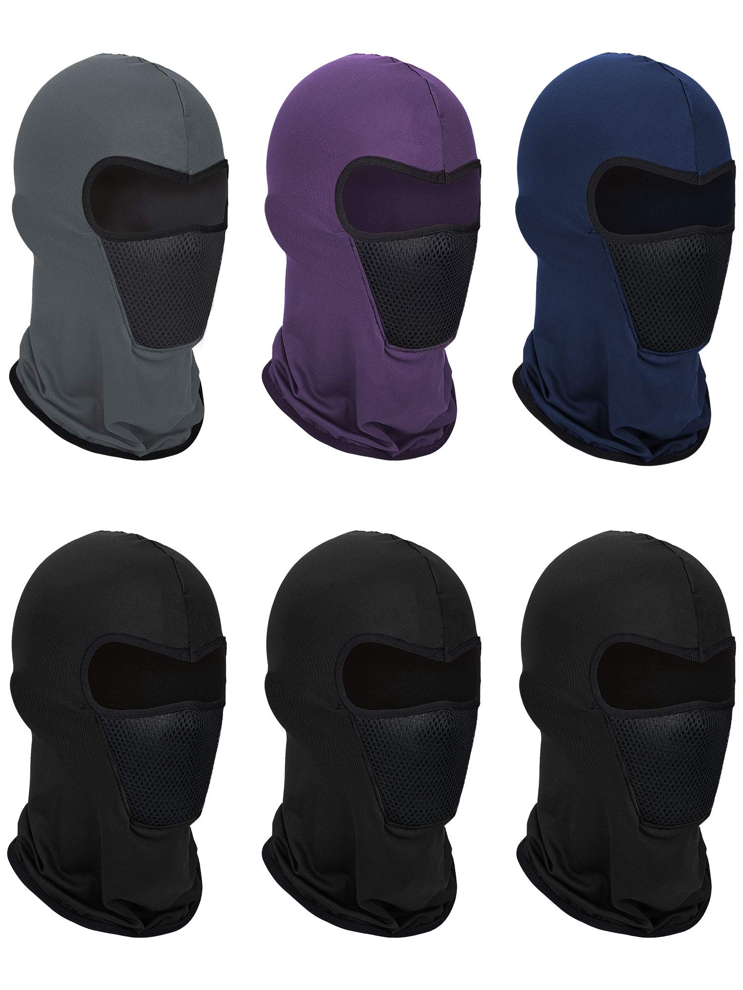 6 Pieces Summer Balaclava Face Mask Breathable Sun Dust Protection Mask Long Neck Cover for Outdoor Activities (Grey, Purple, Black, Navy Blue)