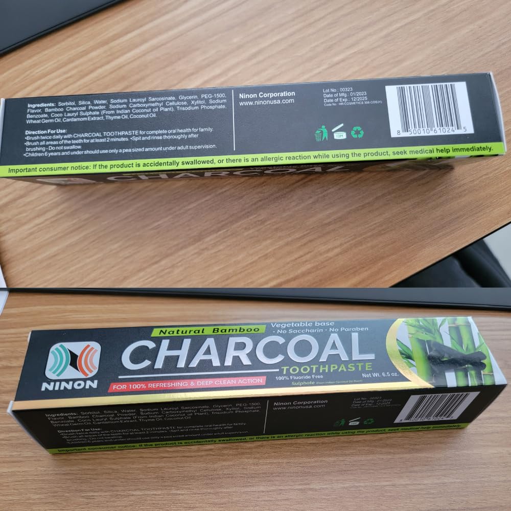 Activated Charcoal Toothpaste 2 pack (6.5oz each) 100% Deep Cleansing Natural Toothpaste, Organic Paste eliminates bad mouth odor Keeping it Refreshing, Natural Whitening Toothpaste, Fluoride Free and Paraben Free, Vegan