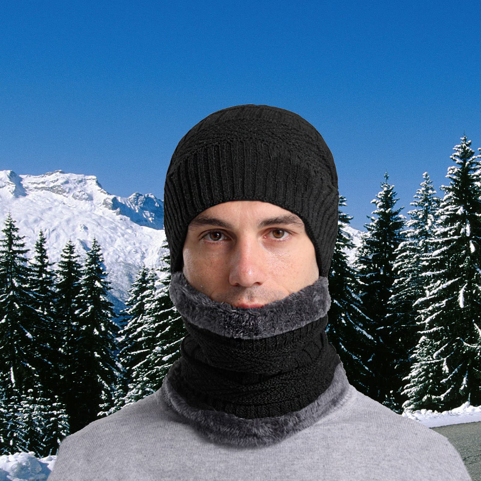 6 Pieces Winter Beanie Hat Scarf Gloves Set for Men and Women,Knitted Skull Cap Winter Hat Touchscreen Gloves Neck Warmer