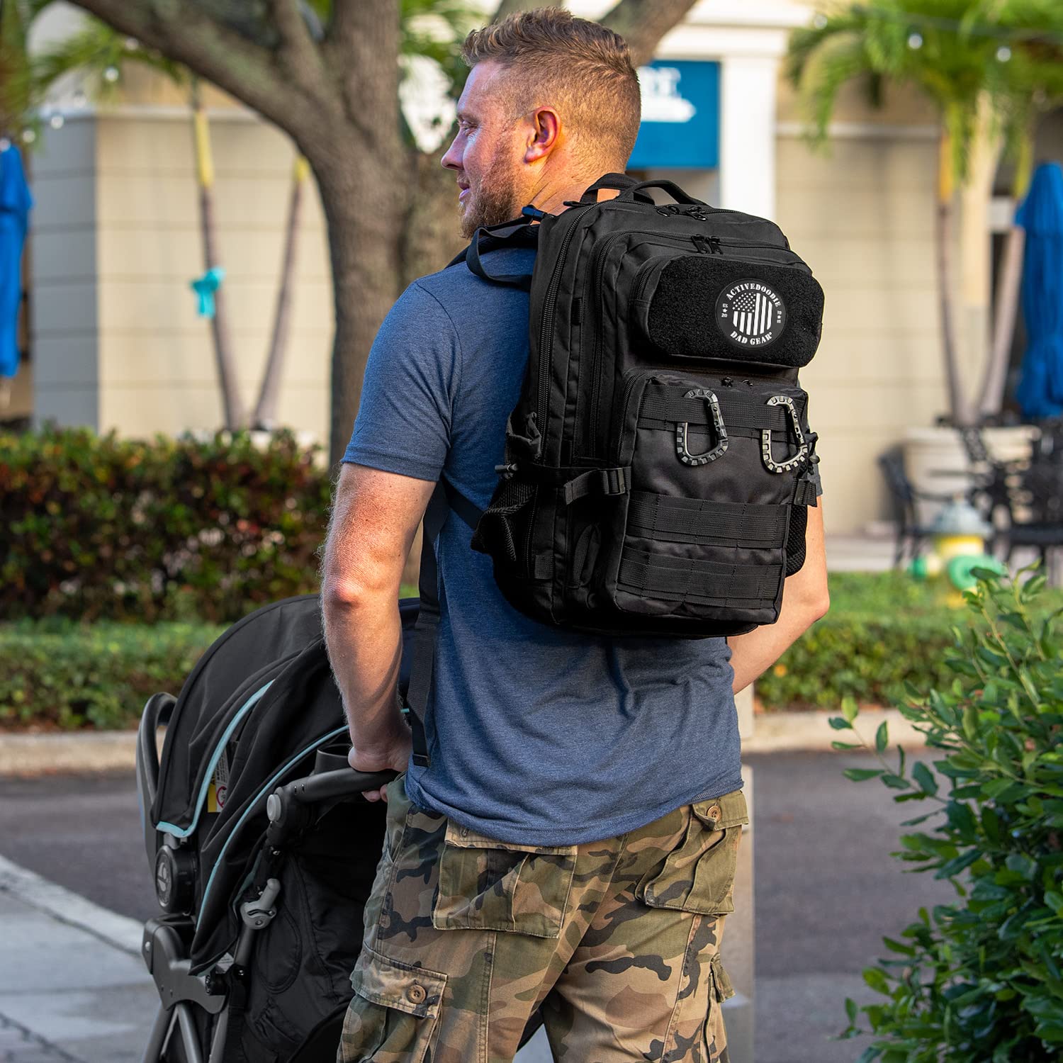 ActiveDoodie Dad Diaper Bag Combo with 8 Morale Patches, Camo Changing Pad, Insulated Bottle Holders, Diaper Bag for Dad