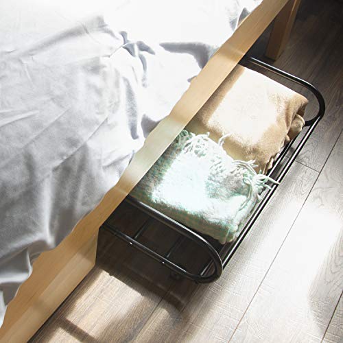 MyGift 24-Inch Rolling Stainless Steel Black Metal Under Bed Storage Cart, Space Saving Organizer Rotating Wheels