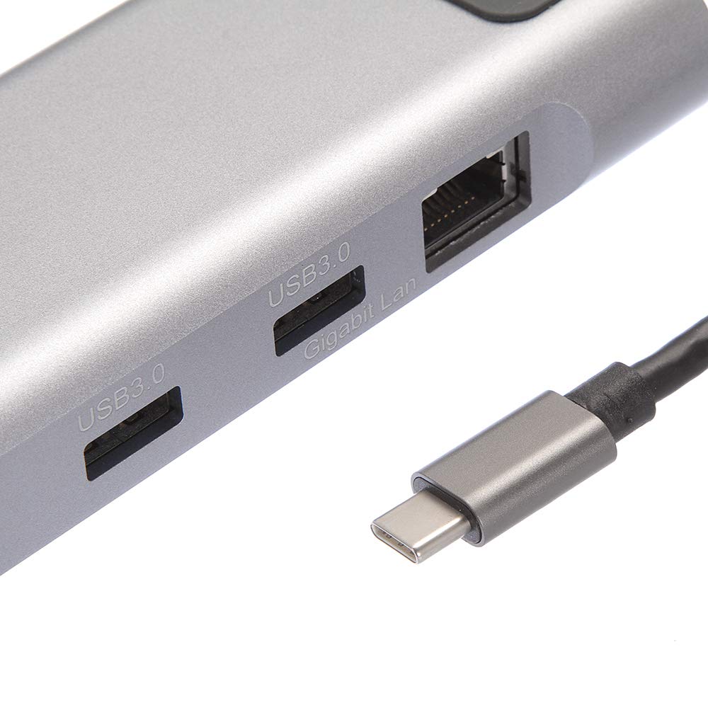 Type-C Hub, USB C to USB 3.0 Hub, (11 in 1) Gigabit Ethernet / 4K HDMI / 5 USB 3.0 / VGA/SD/Micro SD Card Reader/PD Charging Port for MacBook Pro/Air, Chromebook, Other Type C Laptop