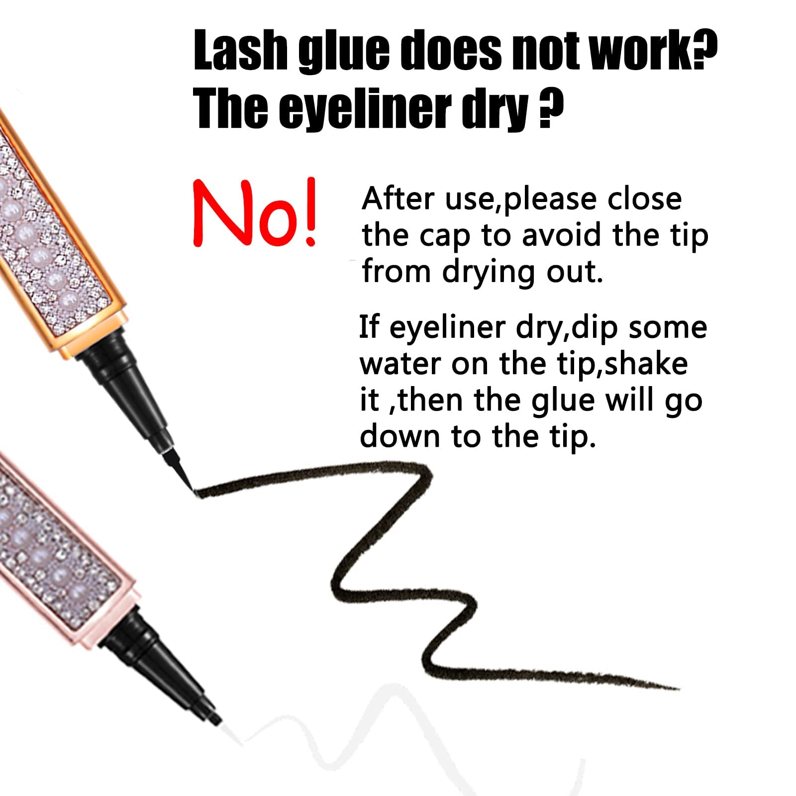 AHNIK Eyeliner Lash Glue Latex-Free Suitable for Sensitive Eyes Eyeliner Glue Strong Hold Waterproof Eyelash Glue Pen Eyelash Glue for False Lashes (1P, Black)