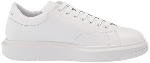 A|X Armani Exchange Men's Thick Sole Leather Sneakers, Optical White, 8