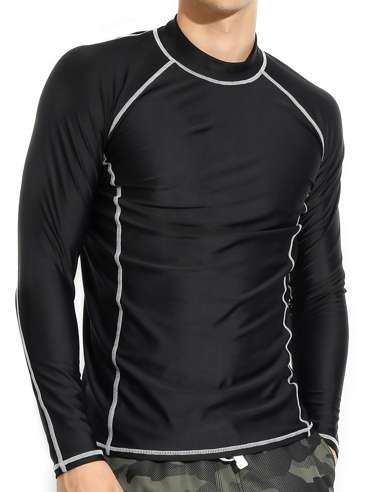 Actleis Men's Long Sleeve Rash Guard, UPF50+ UV Sun Protection Swimming Shirts Quick Dry Surf Tee M Black