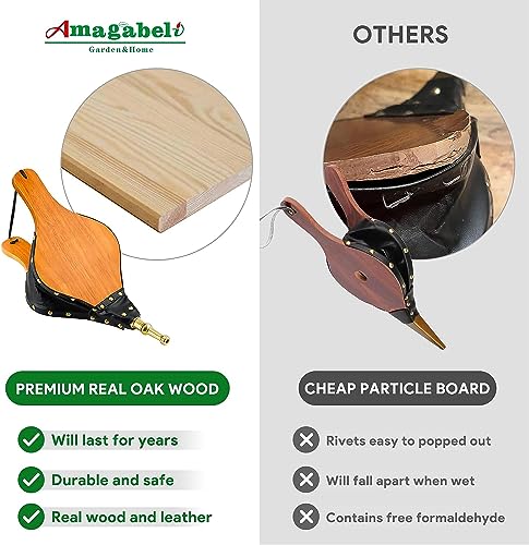 Amagabeli Fireplace Bellows 17"x 7.5" Air Blower Cast Nozzle for Outdoor Camping BBQ Grill Chimney Hand Bellow Pump Pit Barbeque Fire Tools Accessories ( Wooden Color)