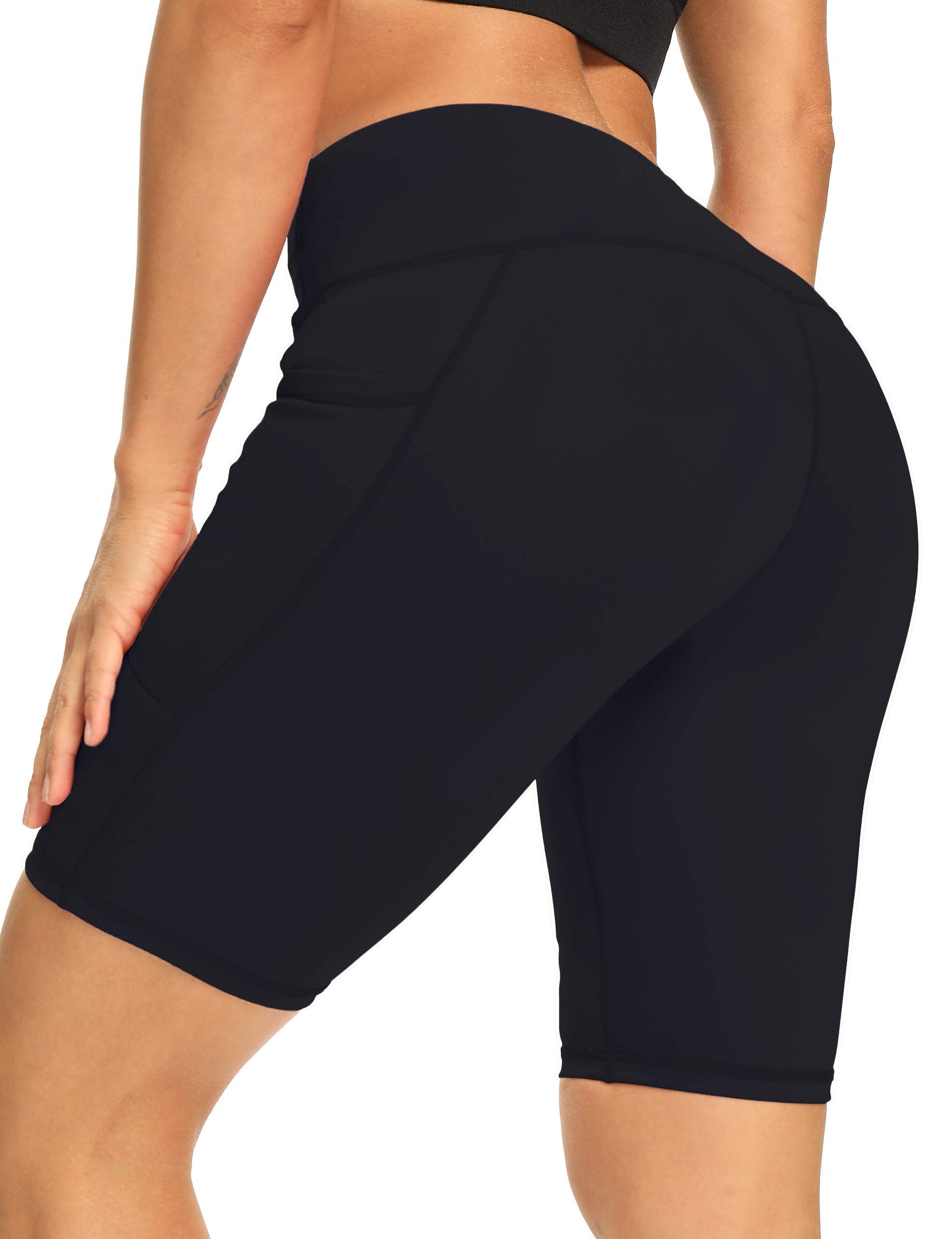 8" High Waist Workout Biker Yoga Shorts Athletic Running Tummy Control Short Pants with 3 Pockets for Women Black-XL
