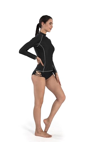 Actleis Women's Long Sleeve Rash Guard UPF50+ UV Sun Protection Quick Dry Swimming Surfing Shirts M Black