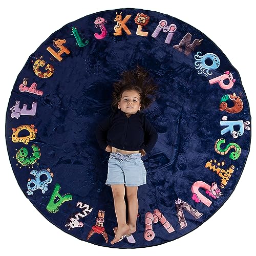 ABC Rug for Kids XL 6 ft, Toddlers and Baby - Use in Nursery and Classroom to learn the alphabet - Nursery Rug, Alphabet Rug, Kids Rugs for Playroom, Rugs for Classroom, Play Rug (Circle Blue)