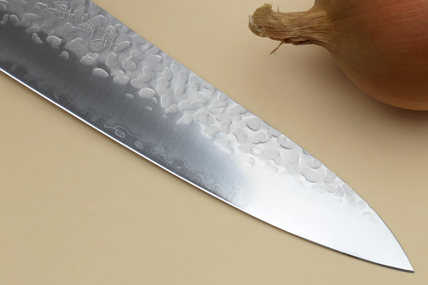 Yoshihiro Super Blue Steel Stainless Clad Hammered Gyuto Chefs Knife Rosewood Handle (8.25"(210mm) & Saya)