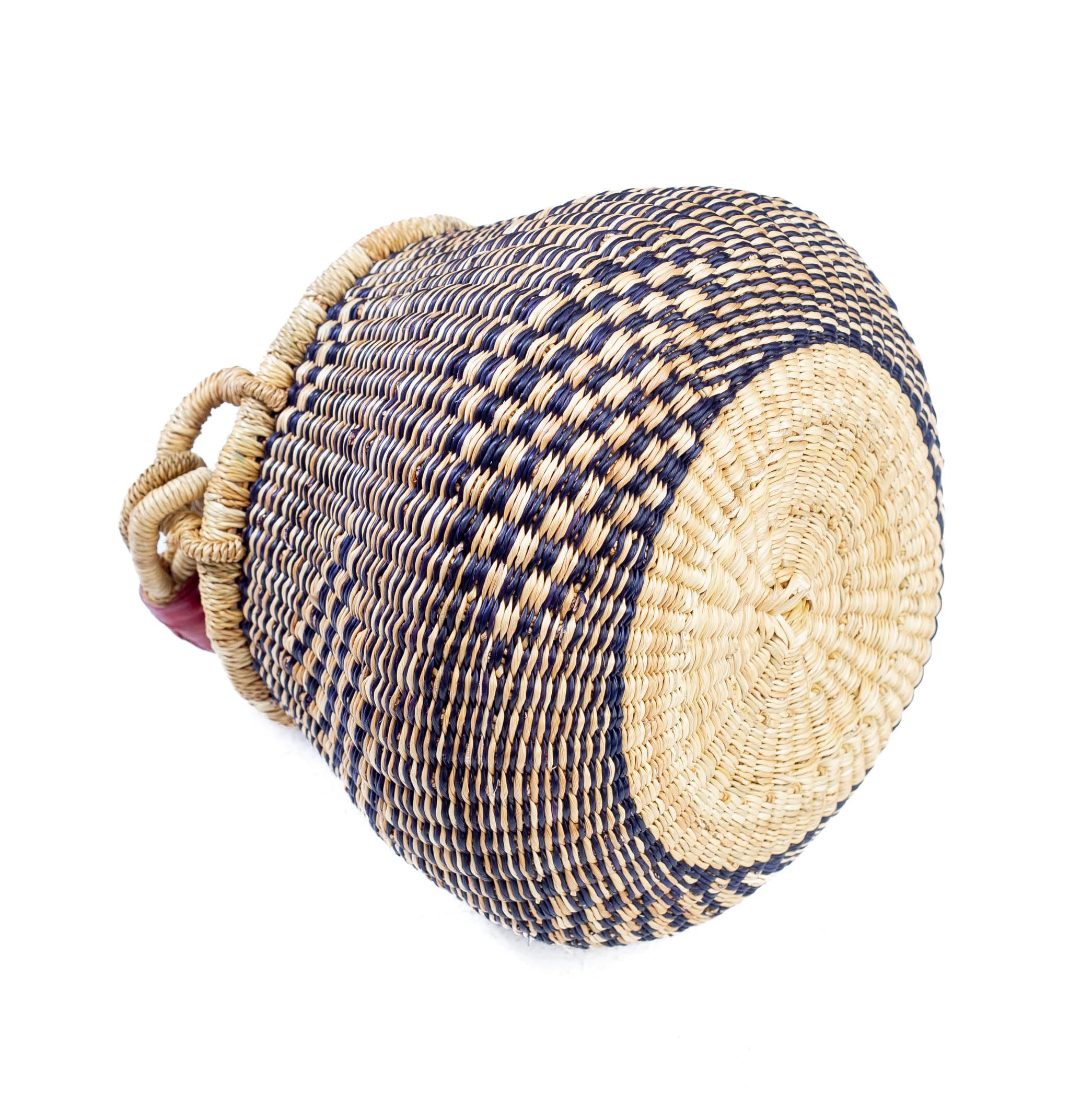 Market Basket Handwoven in Ghana Pot Shopping Bolga Leather Handle Storage African Basket (Large)