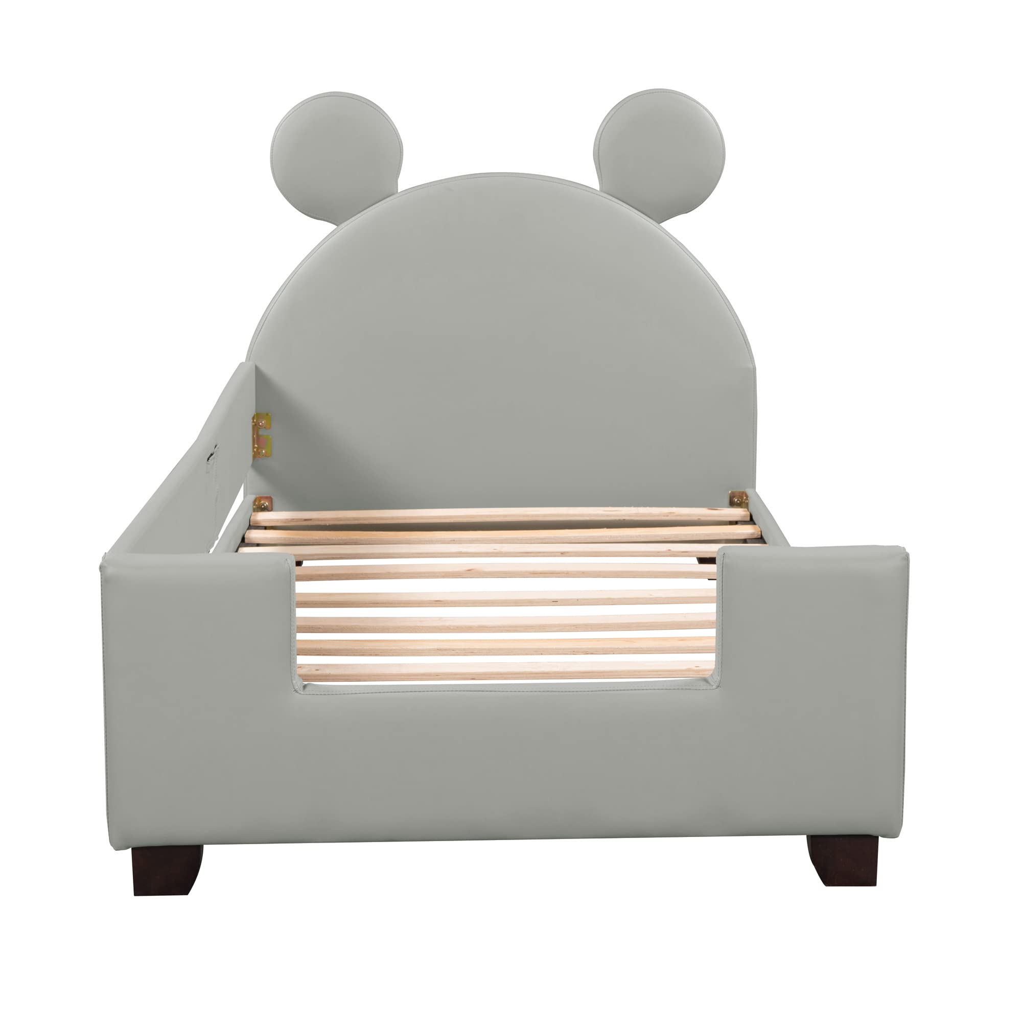 Bellemave Twin Upholstered Daybed with Carton Ears Shaped Headboard, Low Platform Bed Frame with Rails for Kids Girls Boys Teens, Gray