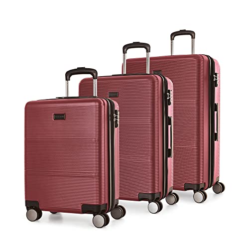 BUGATTI Brussels Collection 3 Piece Hard Shell Luggage Set, Expandable Suitcases with 360-Degree Spinner Wheels, Retractable Handle, 20 Inch Carry On, 24 Inch Mid-size, 28 Inch Large Bags, Deep Red