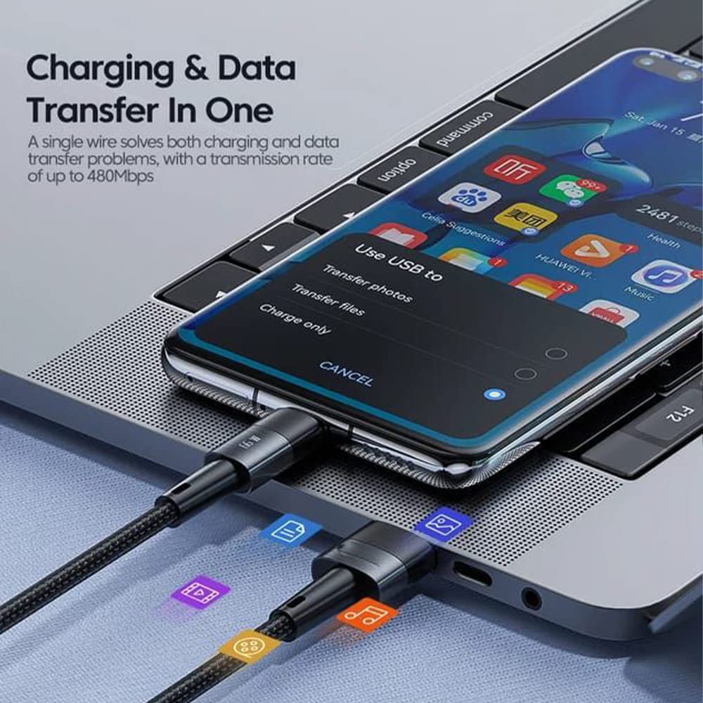 AD 6A USB to Type C Cable – 66W 6-A Quick Charging & Data Transfer in One High Stable Current Save Fast PVC Nylon Braided USB Type-C Cables Turbo Speed Transmission Sync Smart Chip Length Wire 2M
