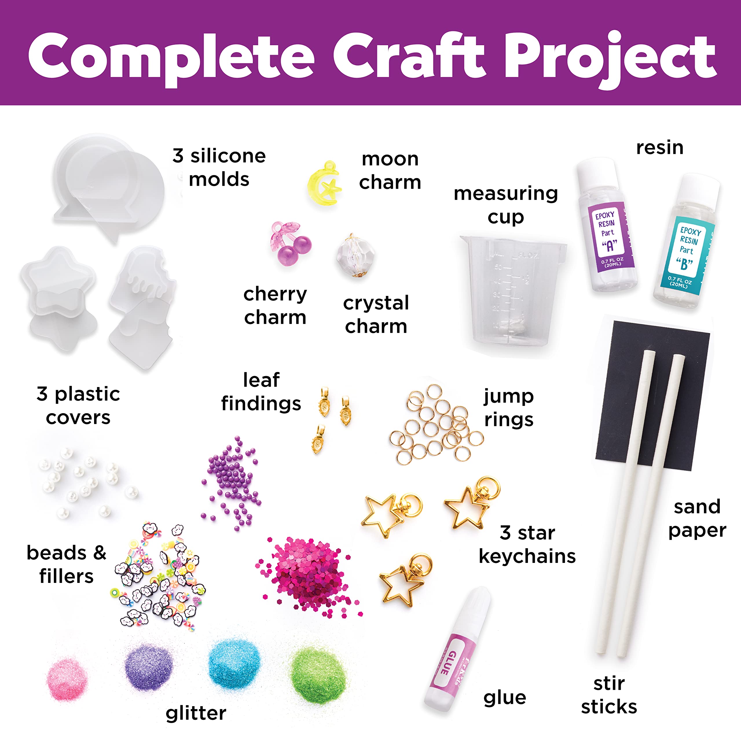Creativity for Kids Resin Fidget Shakers - Create 3 Sensory Keychains, DIY Crafts for Kids Age 8-10+, Neon, 3" x 3"