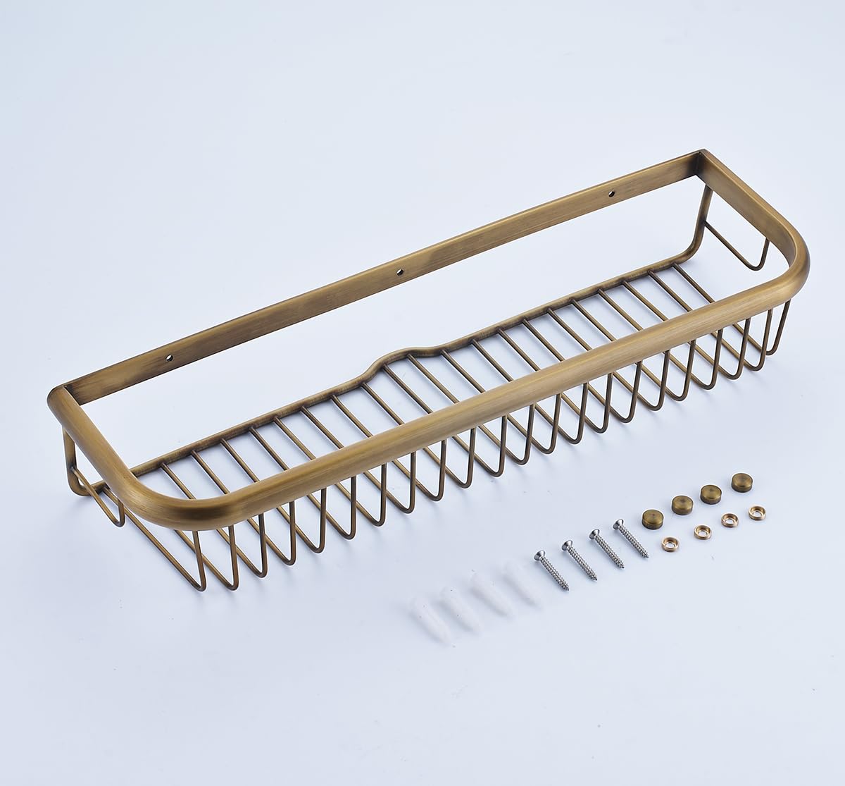 Antique Brass Bathroom Shelf Shower Organizer Caddy Wall Mounted Shampoo Holder Basket