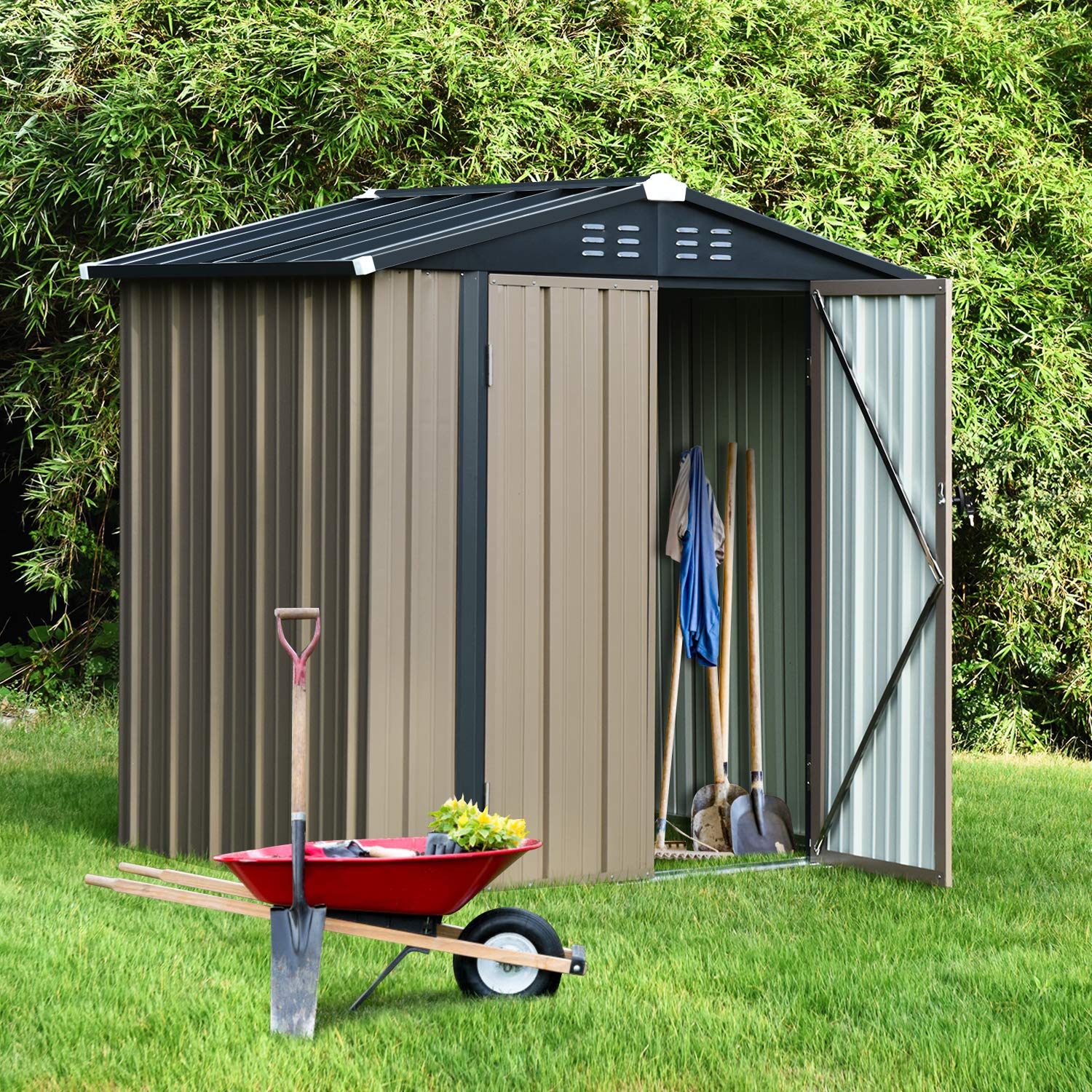 6 x 4 FT Storage Sheds Outdoor, Storage Garden Shed Tool Sheds for Home Yard Patio Backyard Deck, Metal Garden Shed with Padlock, Dark Grey