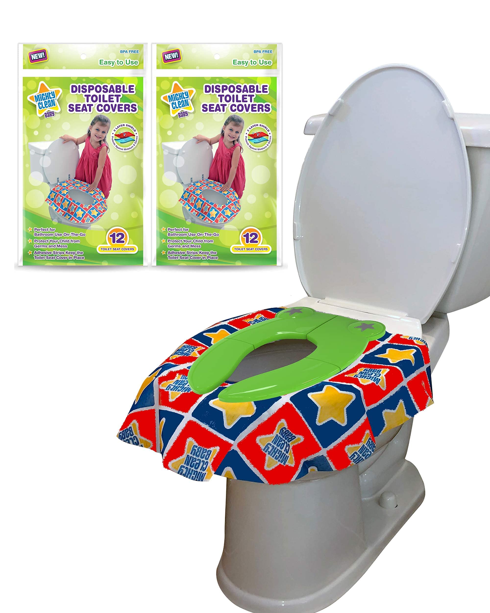Mighty Clean Baby Potty Training Pack - 24 Disposable Toilet Seat Covers and Folding Travel Potty Seat