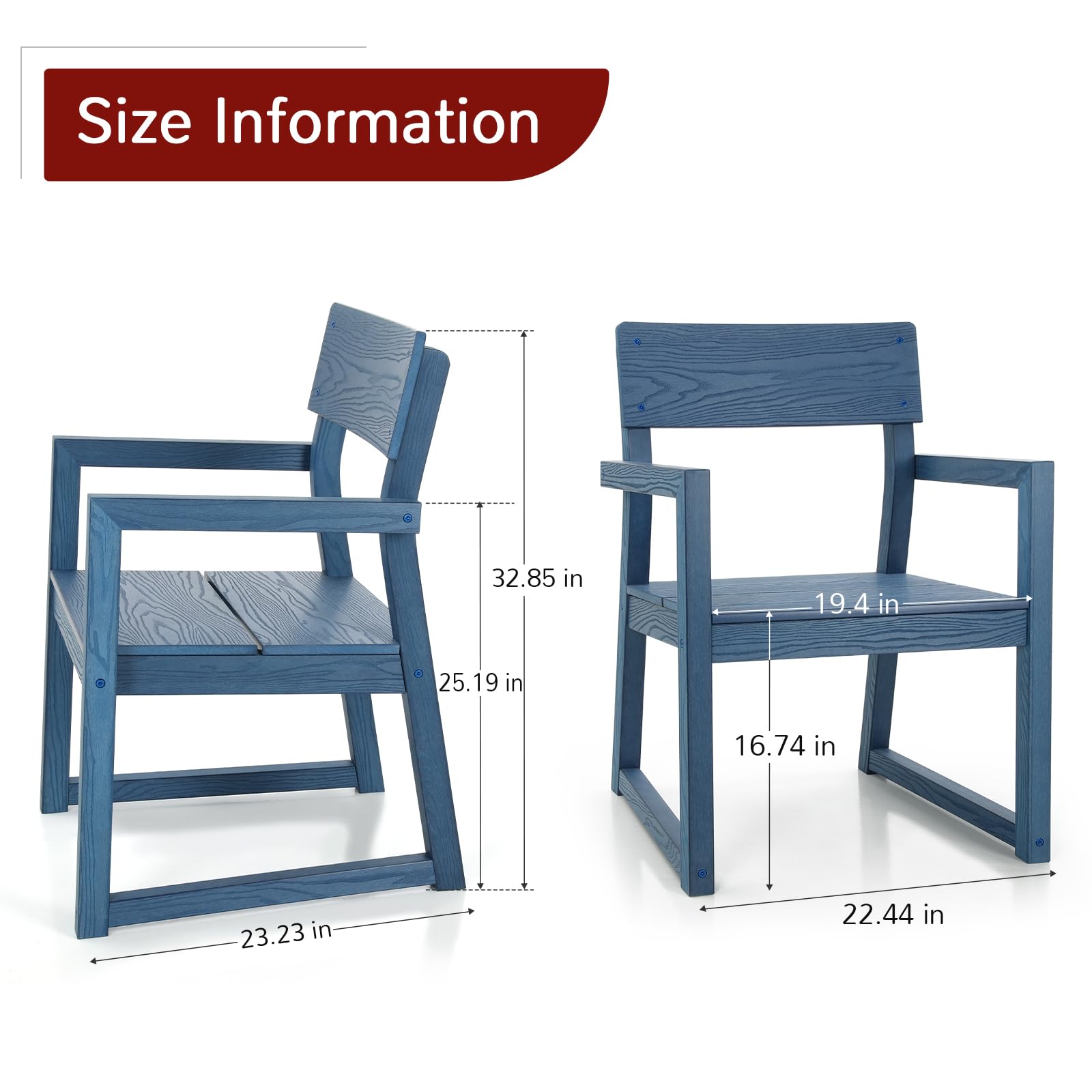All-Weather Outdoor Chairs, Patio Dining Chair with Curved Backrest, 400 lbs Support Garden Chair, Black