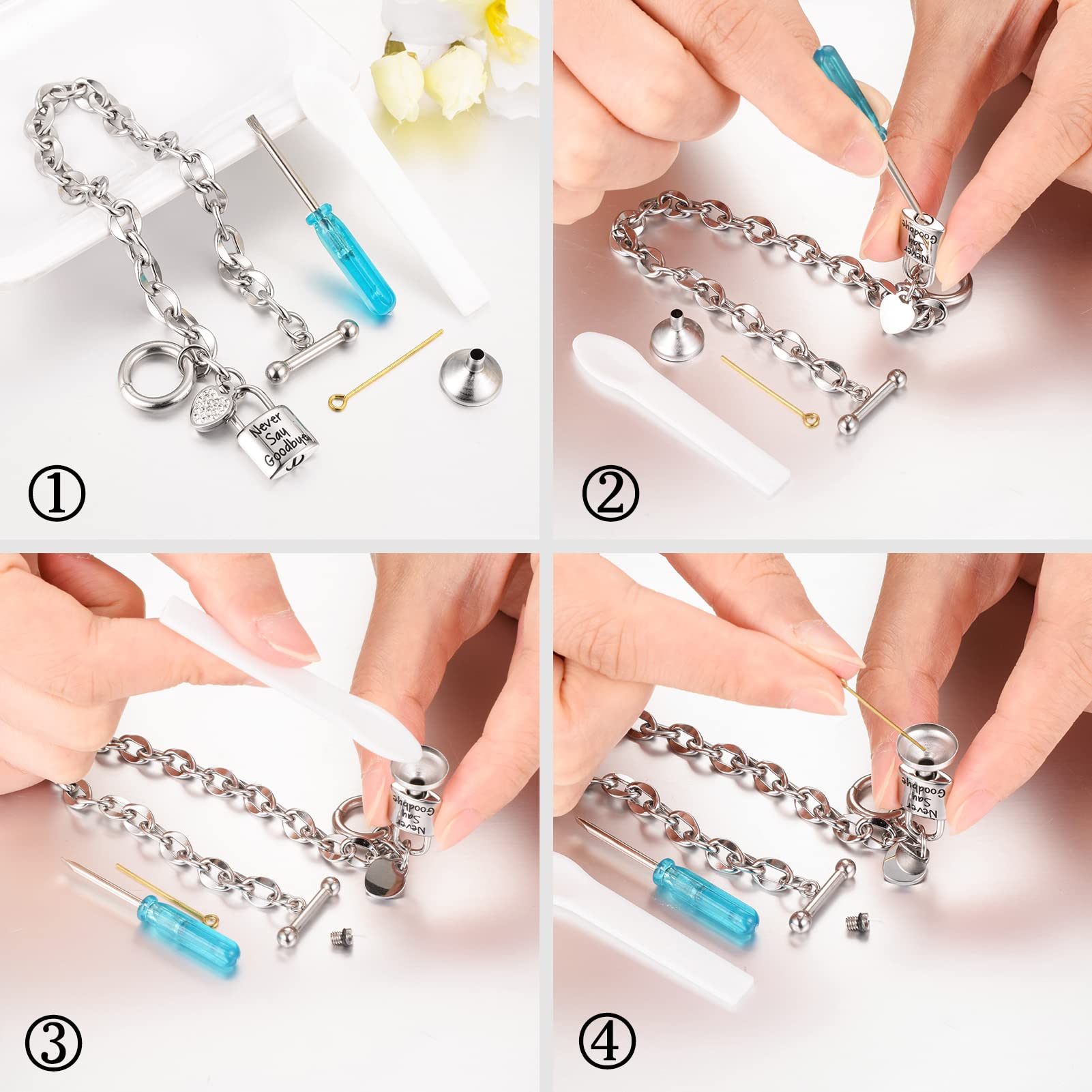 abooxiu Lock Urn Bracelet for Ashes Crystal Heart Cremation Bracelet for Ashes Stainless Steel Ash Bracelet for Men Women Memorial Ashes Holder Silver