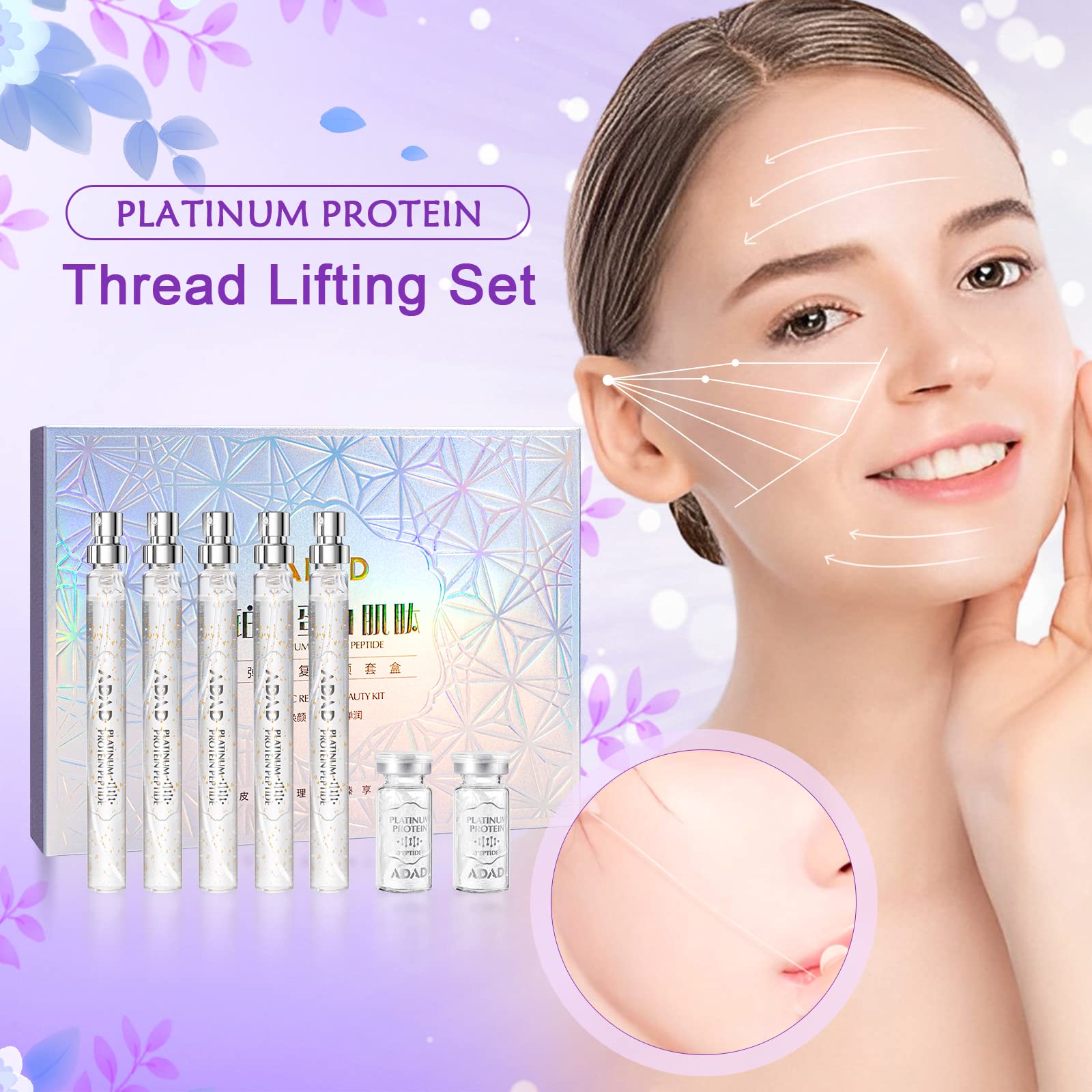 ADAD Platinum Protein Thread Lifting Set,Instalift Protein Thread Lifting Set,Soluble Protein Thread For Face,Absorbable Collagen Serum,Tightens and Lifts Face